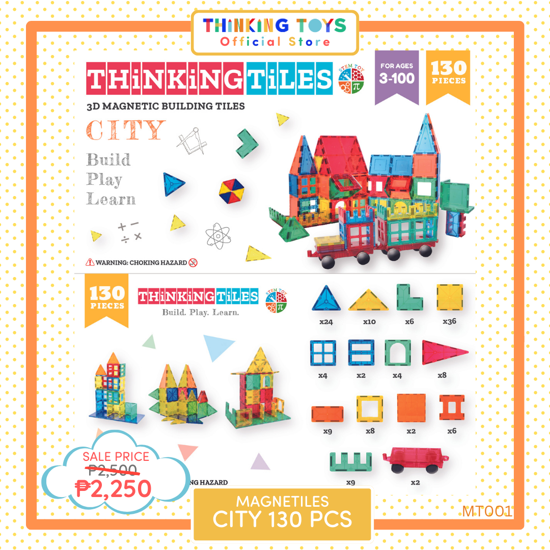 DELUXE CITY 130-Piece Set Magnetic Building Tiles – Thinking Toys PH